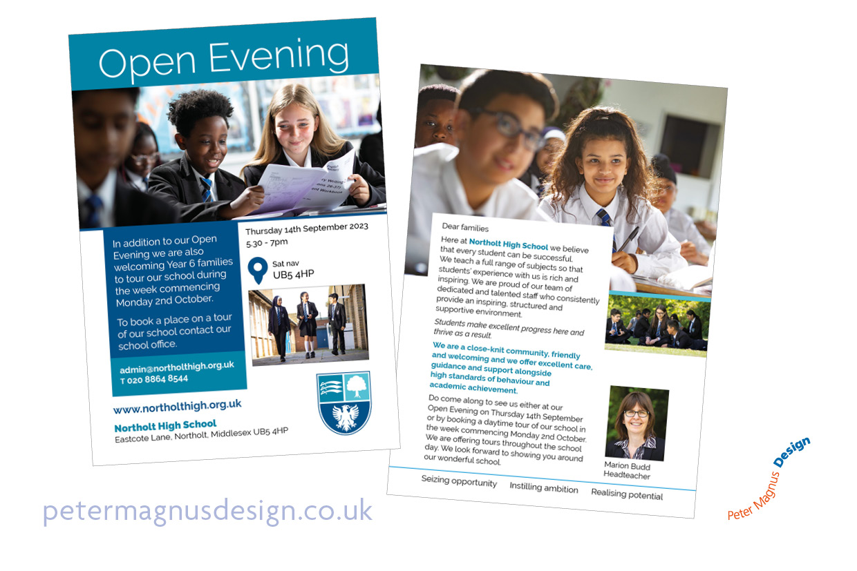 Publicity designed for Northolt School, in North West London